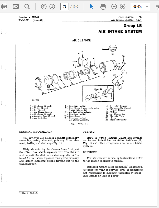 John Deere 644, 644A Loader Repair Technical Manual (TM1011)