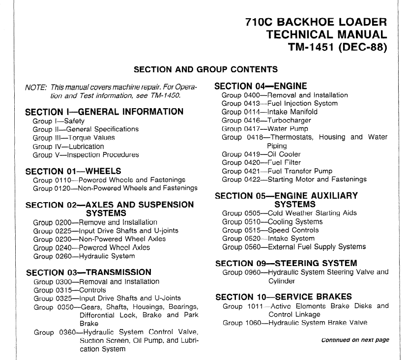 John Deere 710C Backhoe Loader Manual (TM1450 and TM1451)