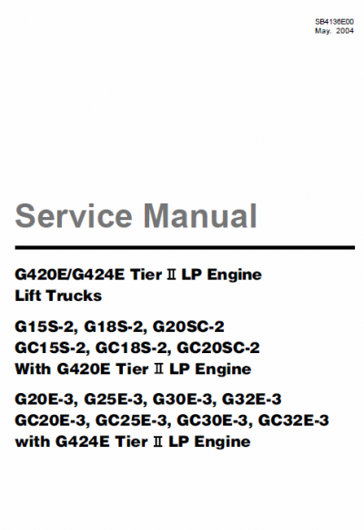 Doosan Daewoo G420E, G424E Tier 2 LP Engine Forklift Service Manual
