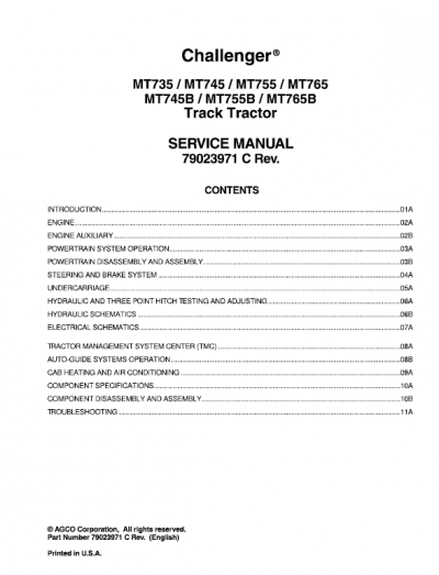 Challenger MT745B, MT755B, MT765B Tractor Service Manual