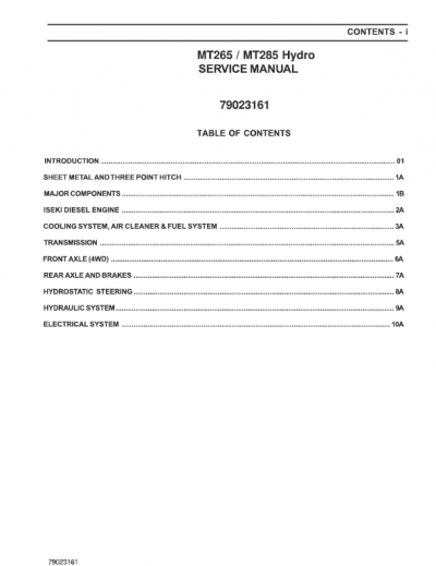 Challenger MT265, MT285 Tractor Service Manual