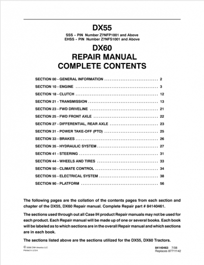 Case DX48, DX55, DX60 Tractor Service Manual