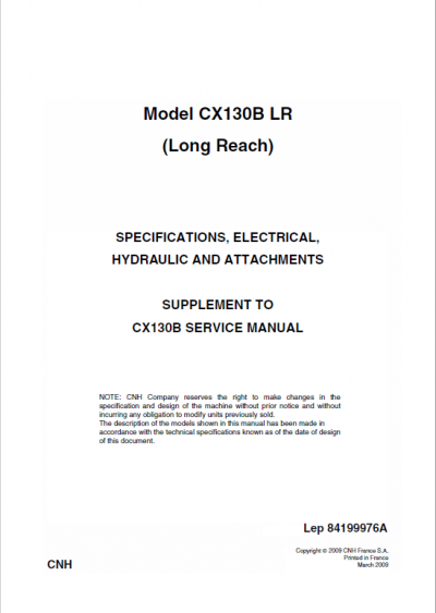 Case CX130B Crawler Excavator Service Manual
