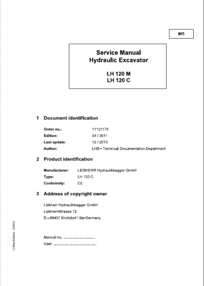 Liebherr LH120 M, LH120 C Litronic Hydraulic Excavator Service Repair ...