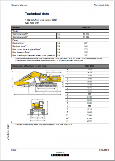 Liebherr R956, R960 SME, R966, R970 SME, R976, R980 SME Excavator Manual