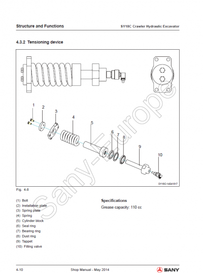 Sany SY18C Hydraulic Excavator Repair Service Manual