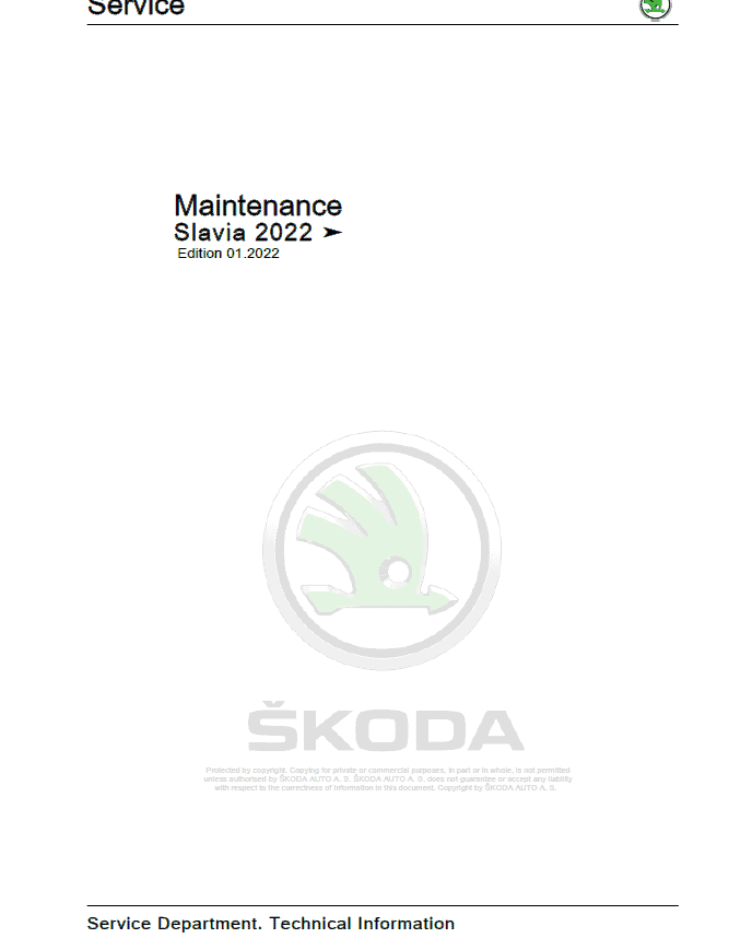 SKODA SLAVIA (PB) Repair Service Manual
