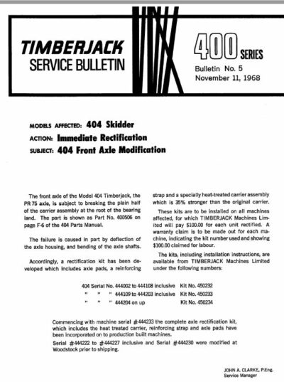 Timberjack 404 Skidder Service Repair Manual (Year 1967-1975, SN 444001 ...