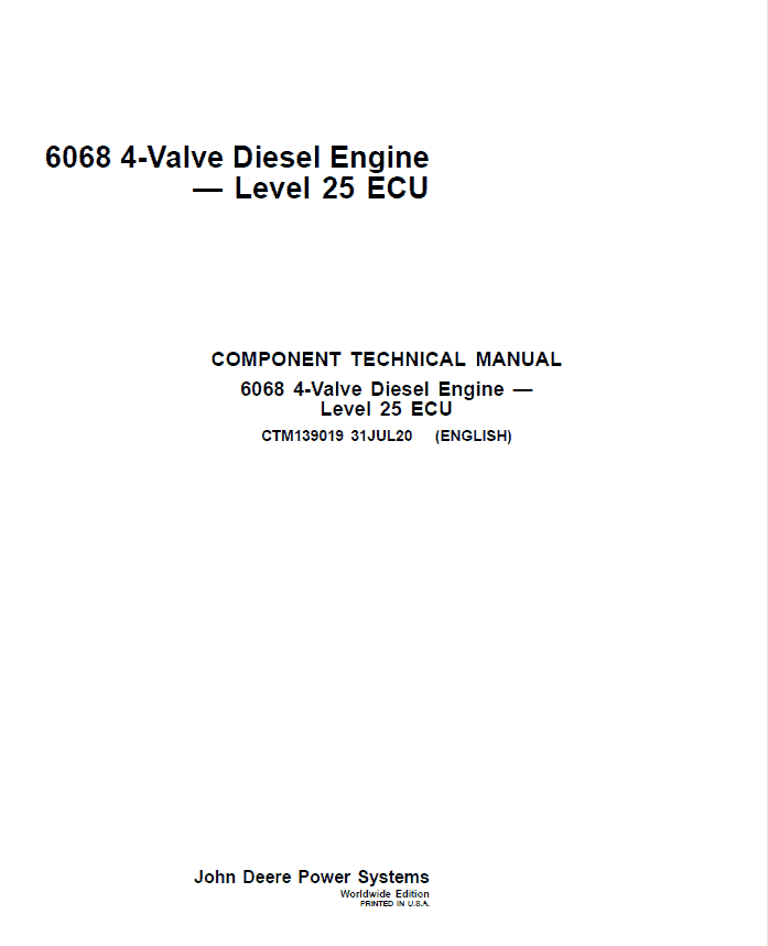 John Deere 6068 4-Valve Diesel Engine - Level 25 ECU Repair Manual ...