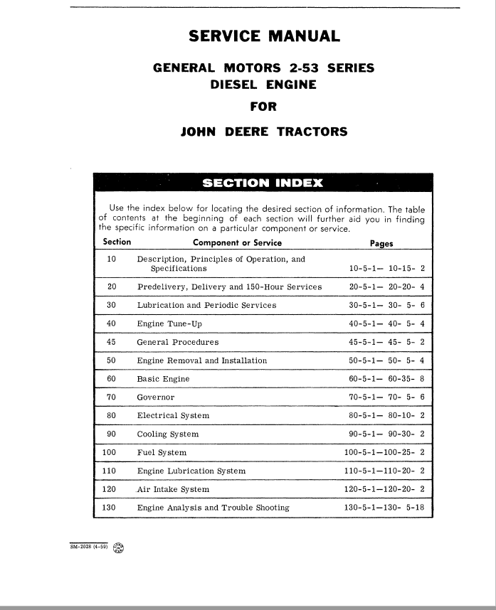 John Deere General Motors 2-53 Series Diesel Engine Repair Manual (CTM2028)