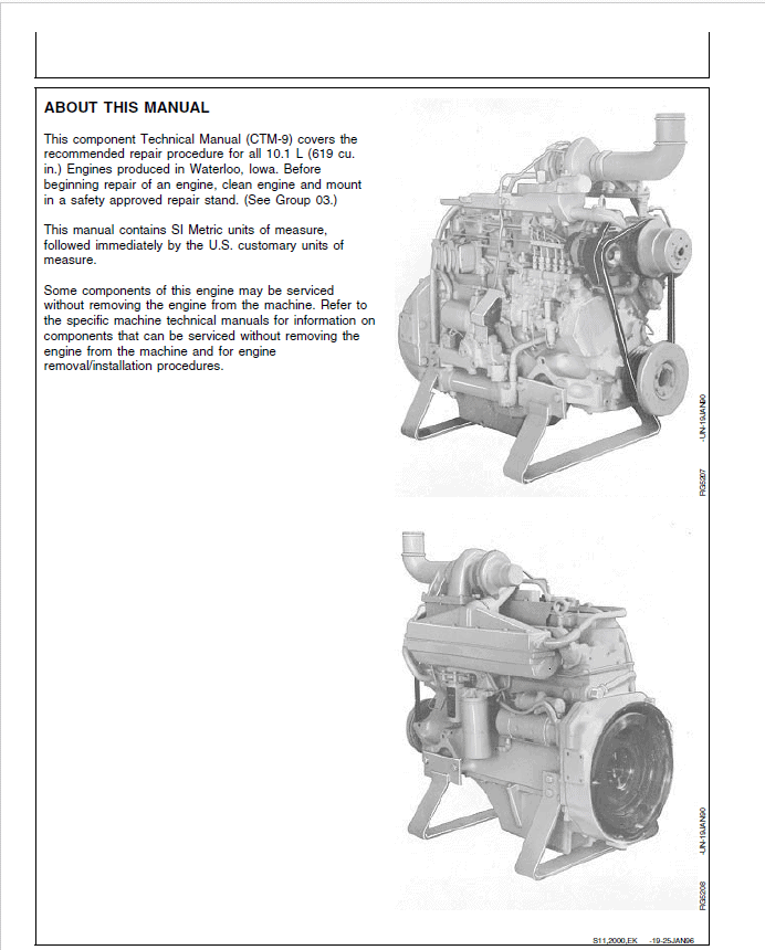 John Deere Series 500, 6619 Diesel Engines Service Repair Manual (CTM9)