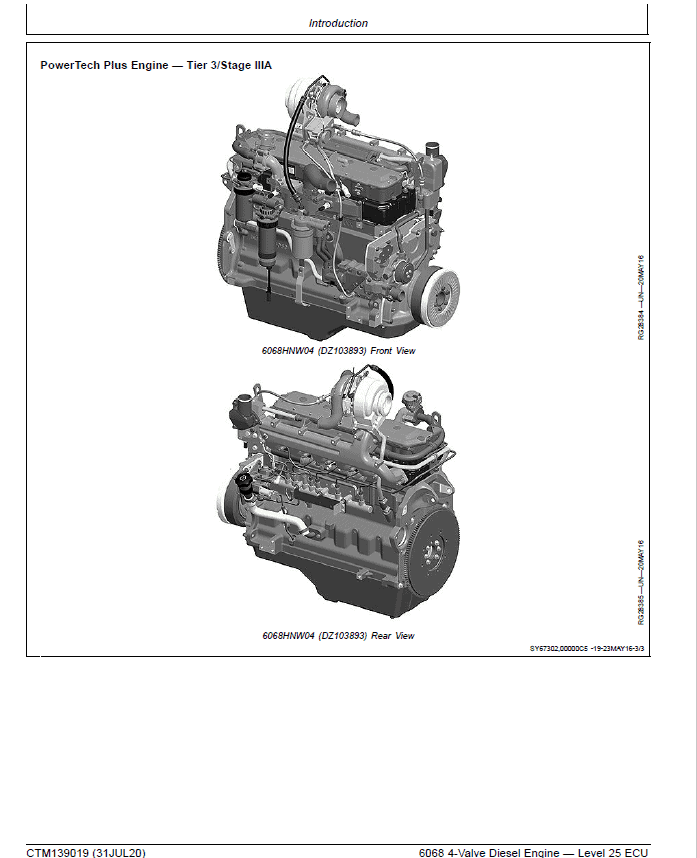 John Deere 6068 4-Valve Diesel Engine - Level 25 ECU Repair Manual (CTM139019)