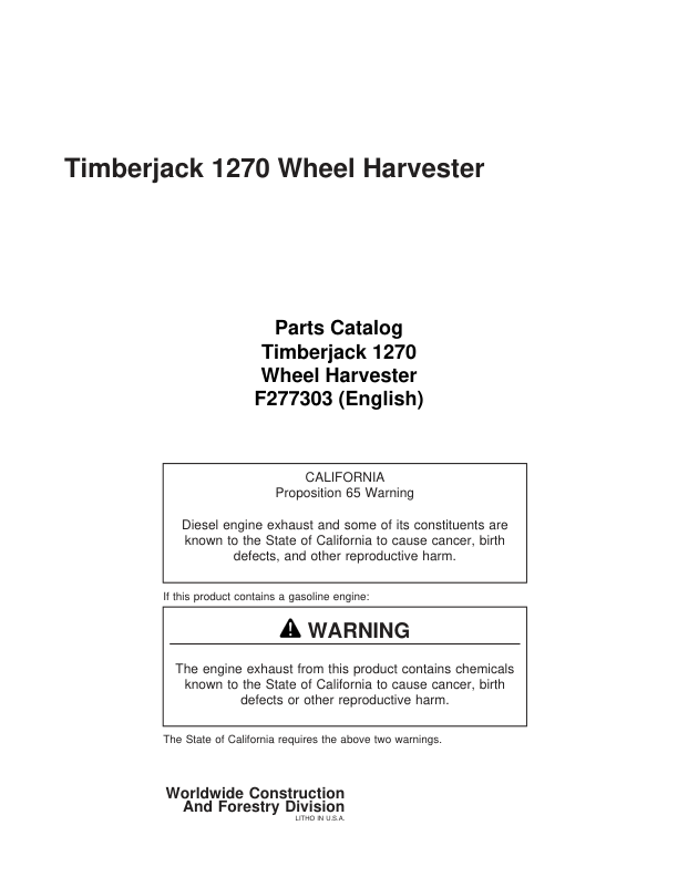 Timberjack 1270 Wheeled Harvesters (SN 12700607–12700736) Parts Catalog ...