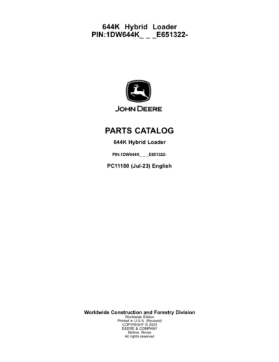 John Deere 644K HYBRID Loaders (SN 1DW644K_ E651322-) Parts Catalog ...