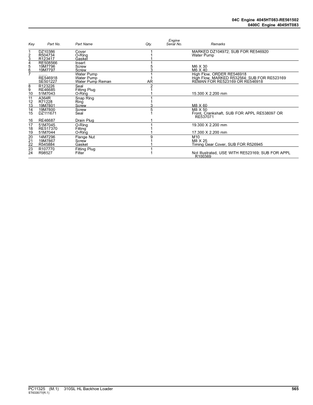 John Deere 310SL HL Backhoe Loaders (SN F273920-390995) Parts Catalog ...