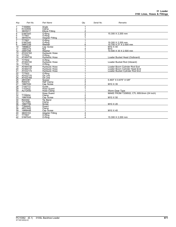 John Deere 310SL Backhoe Loaders (SN 1T0310LX_ _F390996-) Parts Catalog ...