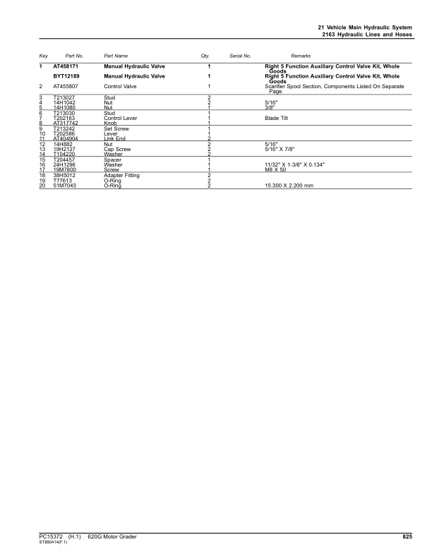 John Deere 620G Motor Graders Parts Catalog Manual - PC15372
