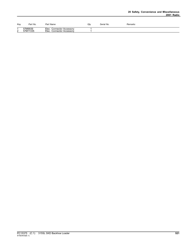 John Deere 315SL Backhoe Loaders (SN 1JZ315SL_ _C005108-) Parts Catalog ...