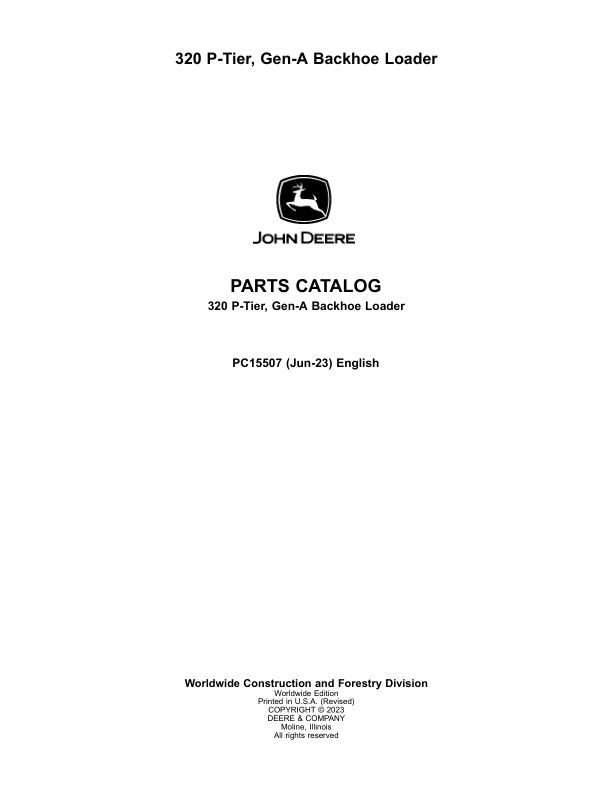 John Deere 320 P Backhoe Loaders (SN DA00001- & CA00001-) Parts Catalog ...
