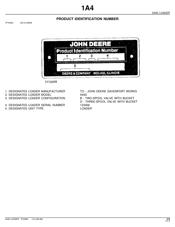 John Deere 544D Loaders Parts Catalog Manual - PC2060