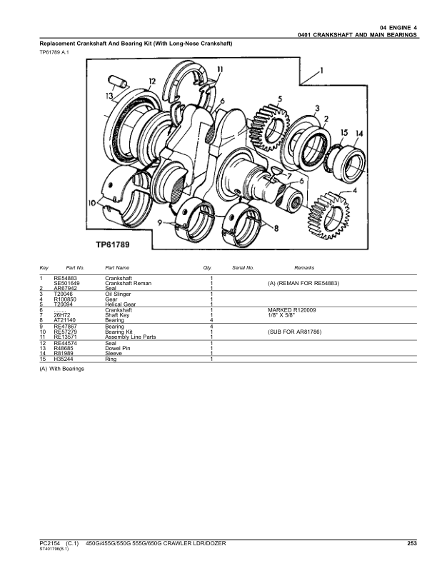 John Deere 450G, 455G, 550G, 555G, 650G Crawlers Parts Catalog Manual ...