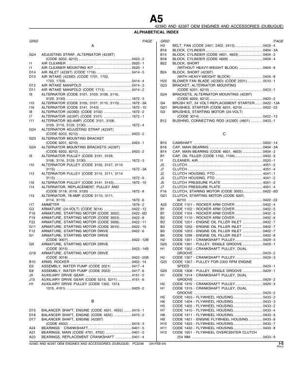 John Deere 4239D, 4239T Engines Parts Catalog Manual - PC2298