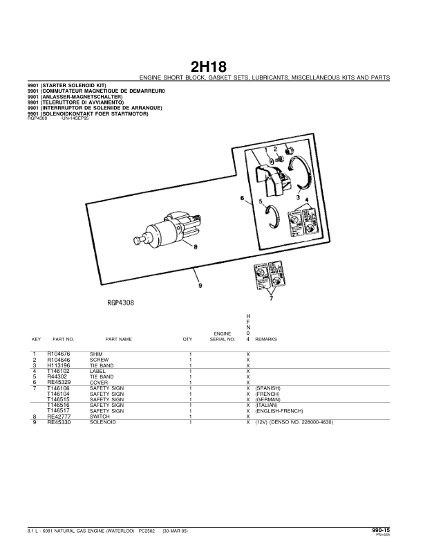 John Deere 8.1L, 6081 Engines Parts Catalog Manual - PC2502