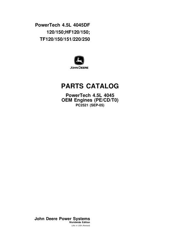 John Deere 4.5L, 4045TF250, 4045DF120, 4045DF150, 4045HF120, 4045HF150 ...