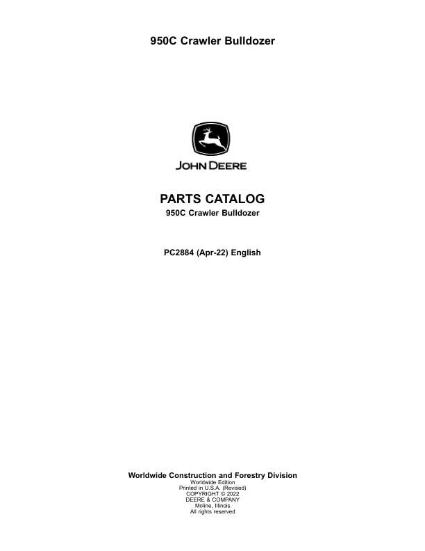 John Deere 950C Crawlers Parts Catalog Manual - PC2884
