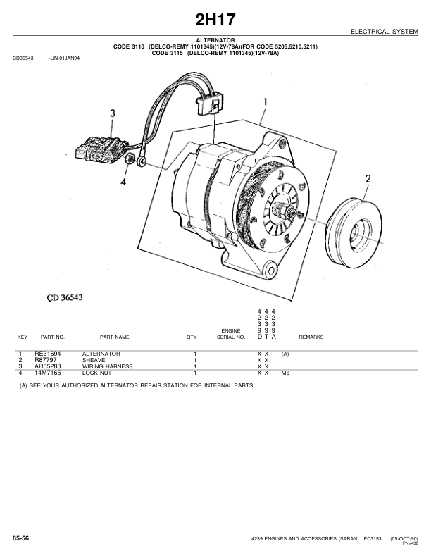John Deere 4239 Engines (SNSARAN, FRANCE) Parts Catalog Manual - PC3153