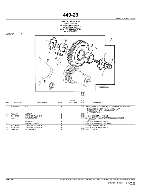 John Deere 2.9L, 3029 TF & DF Engines Parts Catalog Manual - PC3231