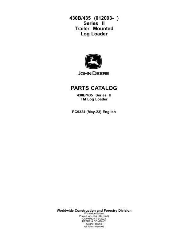 John Deere 430B, 435 Knuckleboom Loader (SN 012093–) Parts Catalog ...
