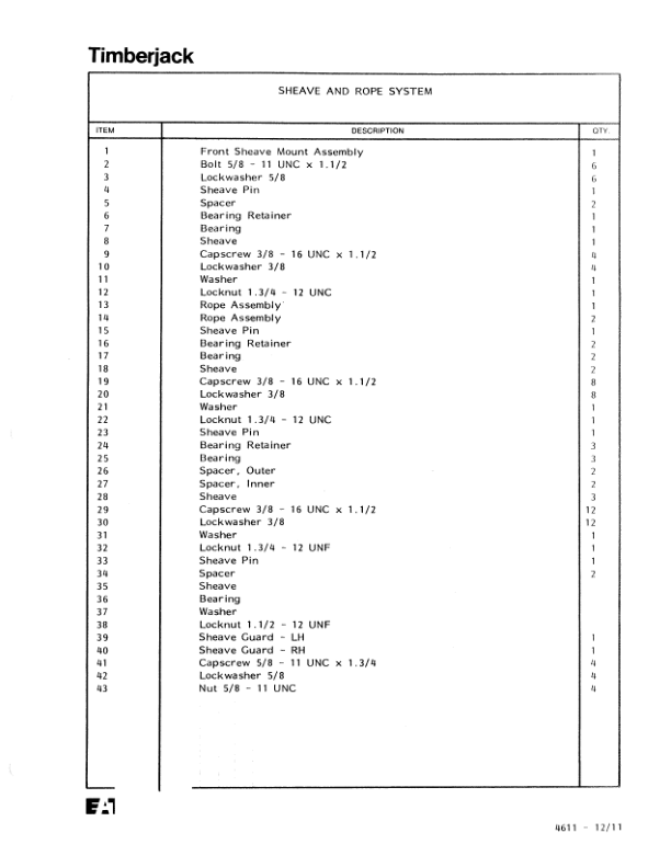 Timberjack TJ30 Harvester (SN 010058 & UP) Parts Catalog Manual