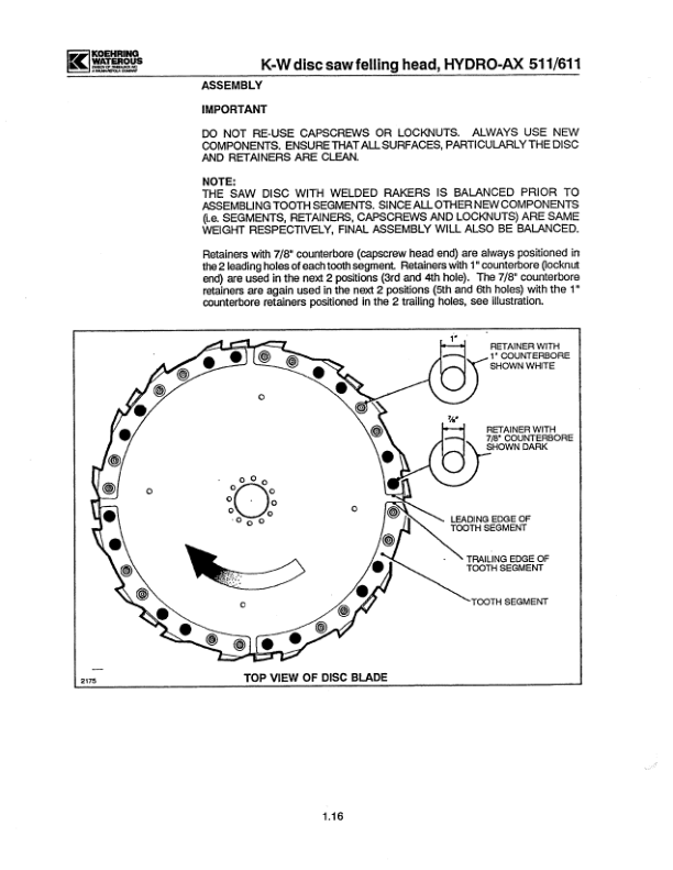 Koehring 20 Inch for Hydro-Ax 511,611 Felling Heads Parts Catalog ...