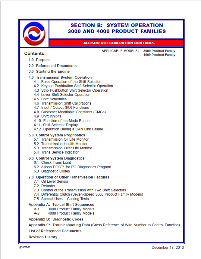 Allison 3000 and 4000 Series Transmission Parts & Repair Manual