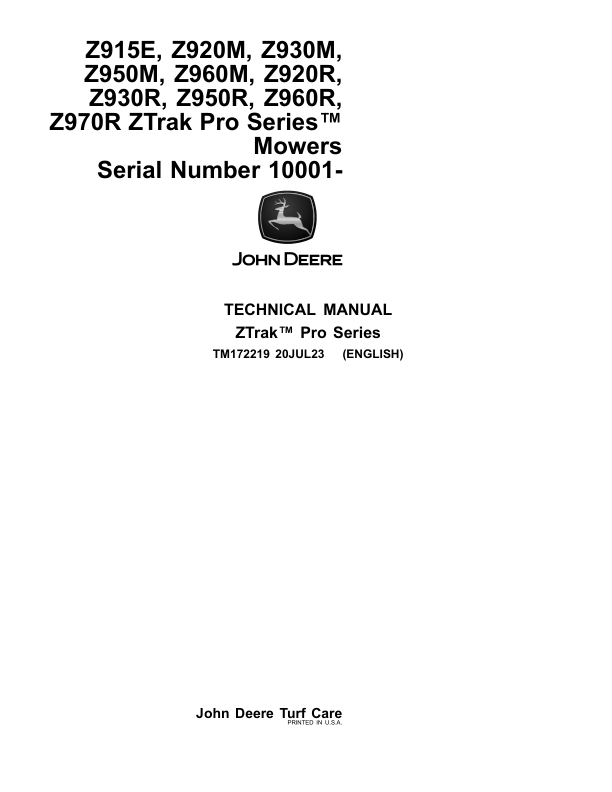 John Deere Z915B, Z915E, Z920M, Z925M EFI, Z930M, Z930M EFI, Z945M EFI ...