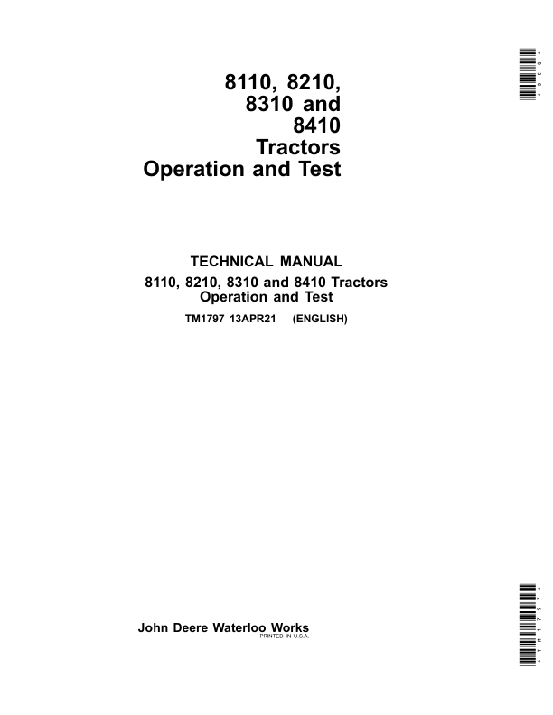 John Deere 8110, 8210, 8310, 8410 Tractors Repair Manual (TM1575 and ...