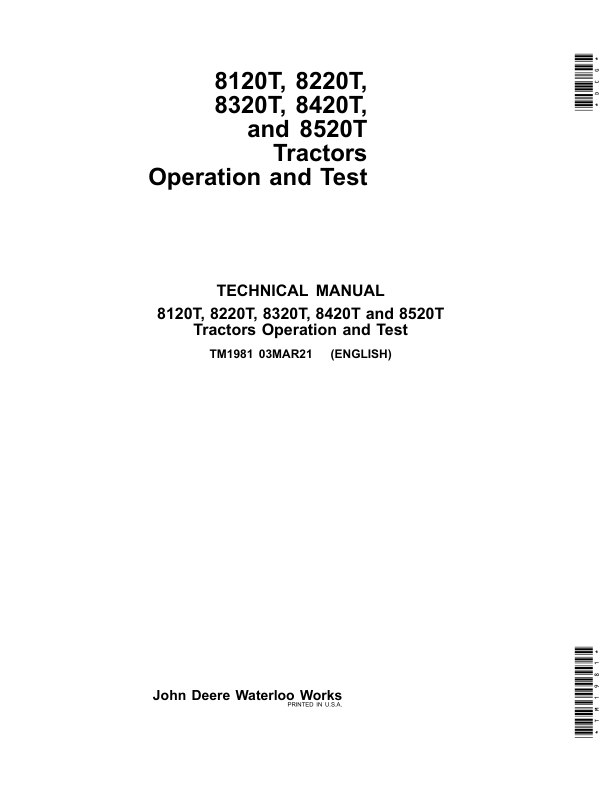 John Deere 8120T, 8220T, 8320T, 8420T, 8520T Tractors Repair Manual