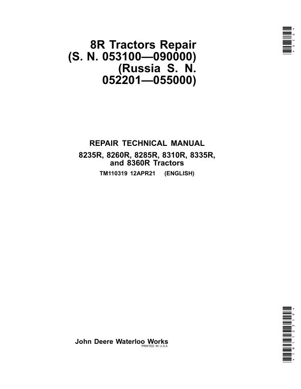 John Deere 8235R, 8260R, 8285R, 8310R, 8335R, 8360R Tractors Repair ...