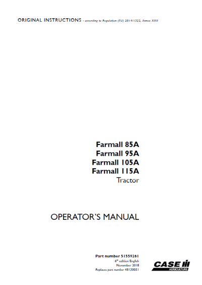 Case Farmall 85A, 95A, 105A, 115A Tractor Service Repair Manual