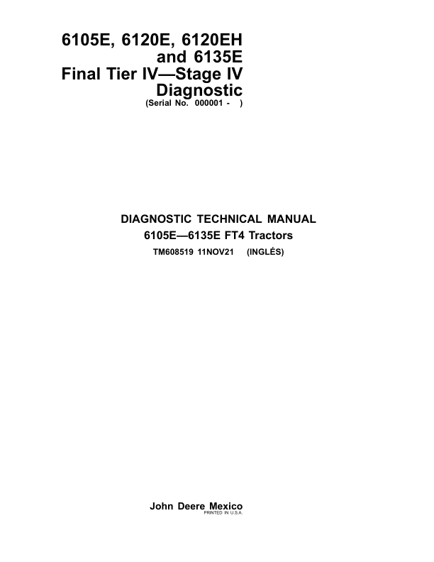 John Deere 6105E, 6120E, 6120EH, 6135E Repair Manual (001001 - Current)