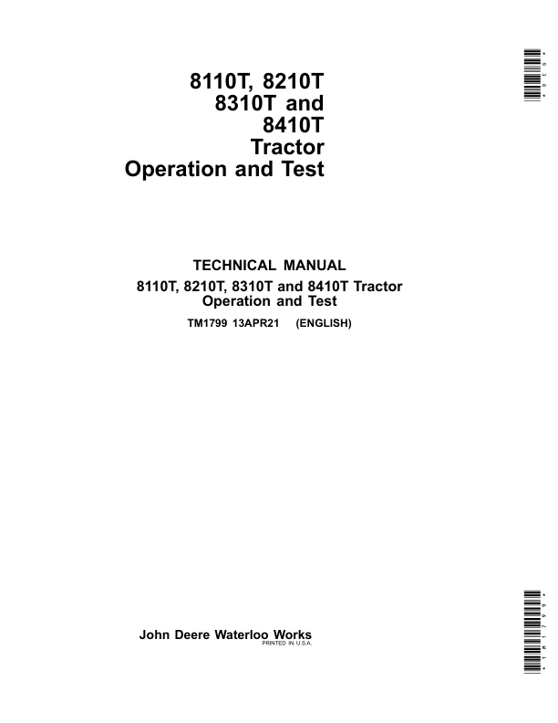 John Deere 8110T, 8210T, 8310T, 8410T Tractors Service Repair Manual