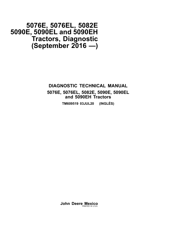 John Deere 5076E 5076EL 5082E 5090E 5090EL, 5090EH Tractors Repair Manual