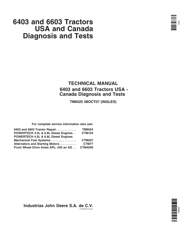 John Deere 6403, 6603 Tractors Service Repair Manual