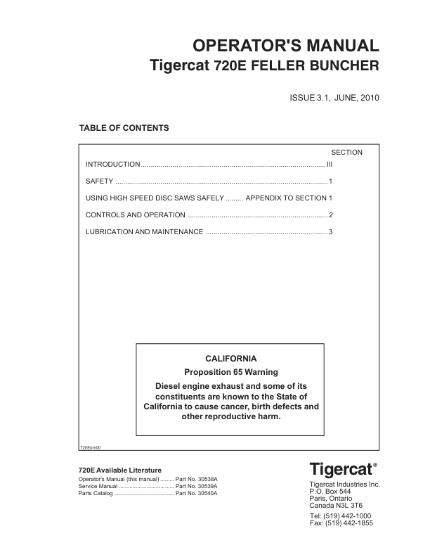 Tigercat 720E Feller Buncher Repair Service Manual (SN 7204401 - 7205500)