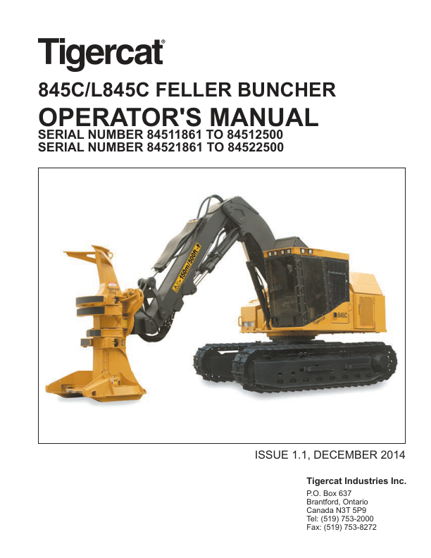 Tigercat 845C, L845C Feller Buncher Repair Service Manual