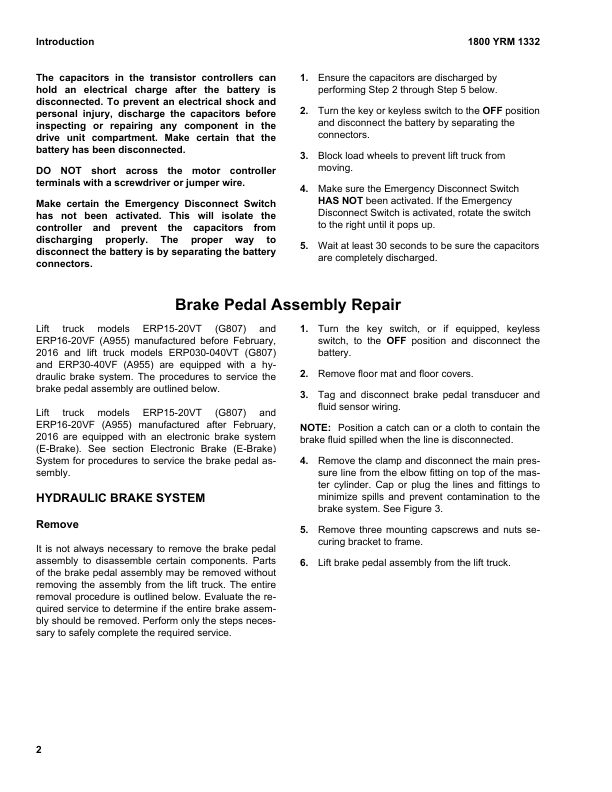 Yale ERP15VT, ERP16VT, ERP18VT, ERP20VT Forklift G807 Series Repair Manual