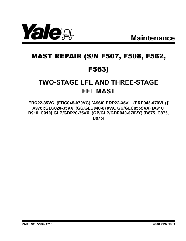 Yale GC040VX, GC050VX, GC055SVX, GC060VX, GC070VX Forklift A910 Service ...