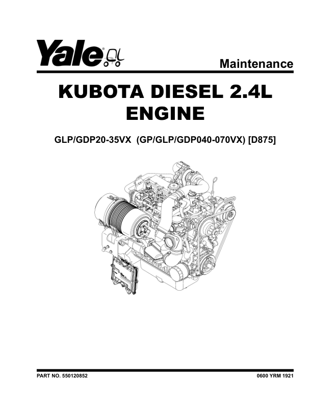 Yale GDP020VX, GDP025VX, GDP030VX, GDP035VX Forklift D875 Series Repair ...