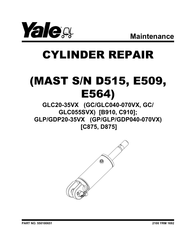 Yale GP040VX, GP050VX, GP060VX, GP070VX Forklift C875 Service Repair Manual